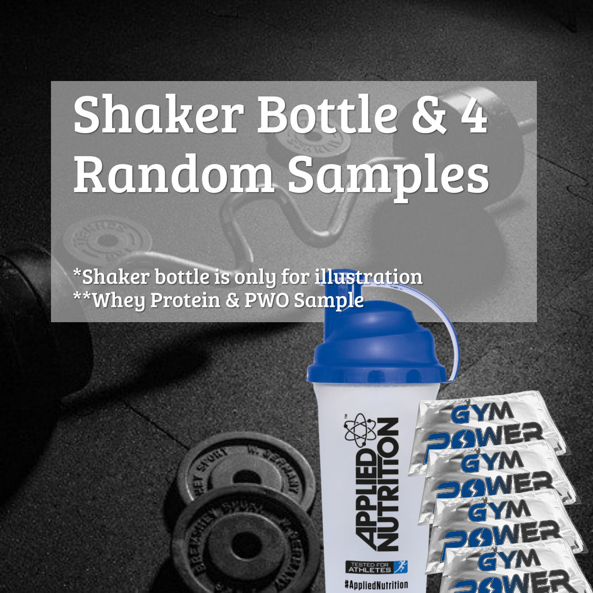 SAMPLE-BP: Shaker Bottle & 4 Random Samples — Gym Power UK